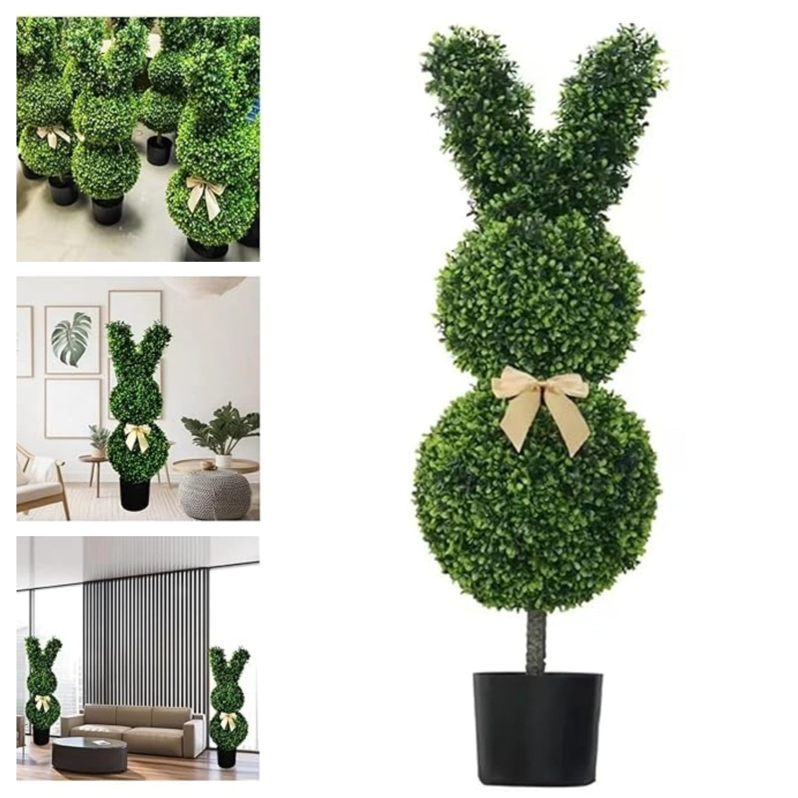 Wldoasz Bunny Topiary, Green Artificial Bunny-Shaped Topiary Tree Pot ...