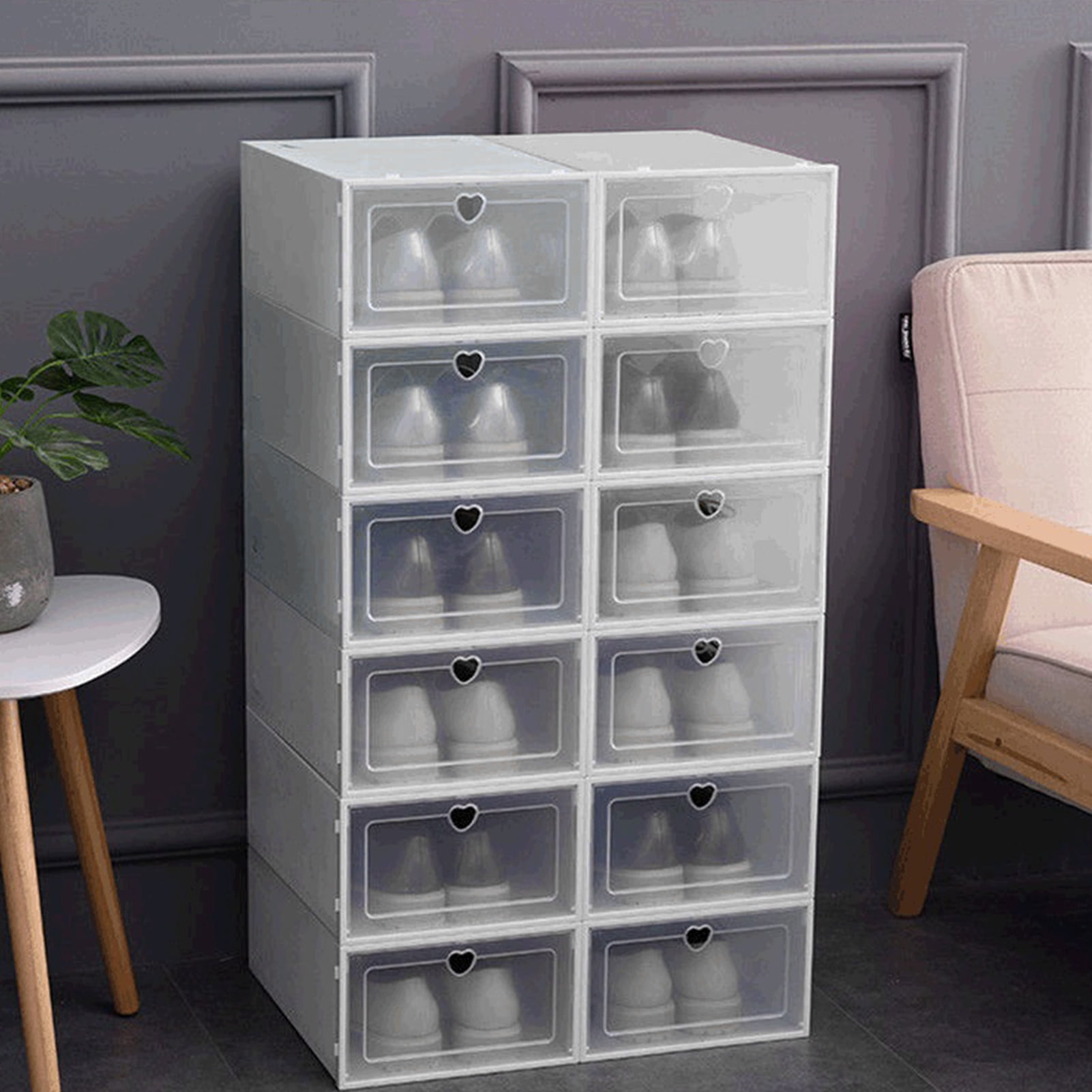 Wliqien 20 Pack Shoe Storage Box, Clear Front Lid Plastic Stackable ...