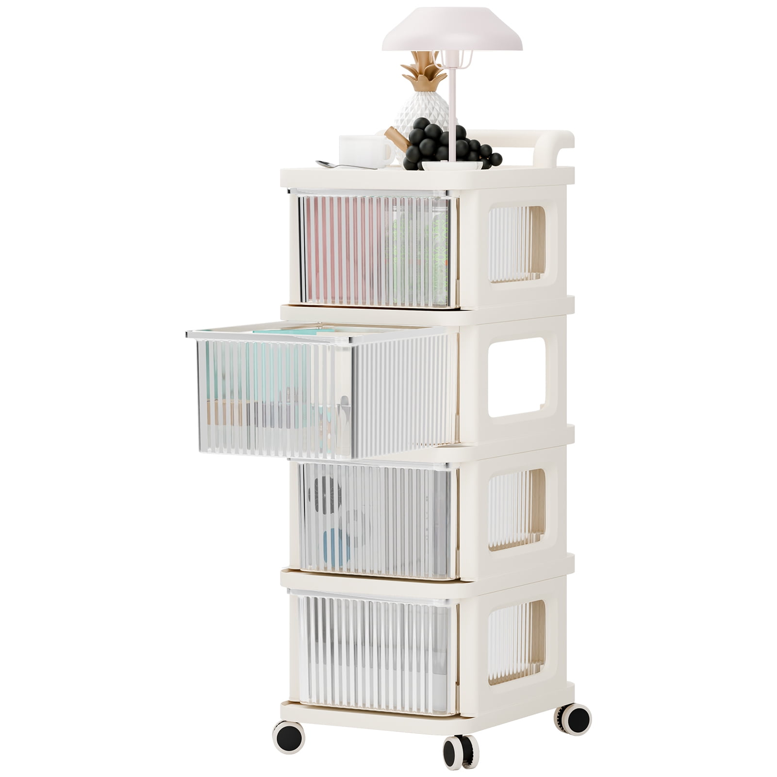 Wliqien 4 Drawer Plastic Storage Cart, Plastic Rolling Cart with ...