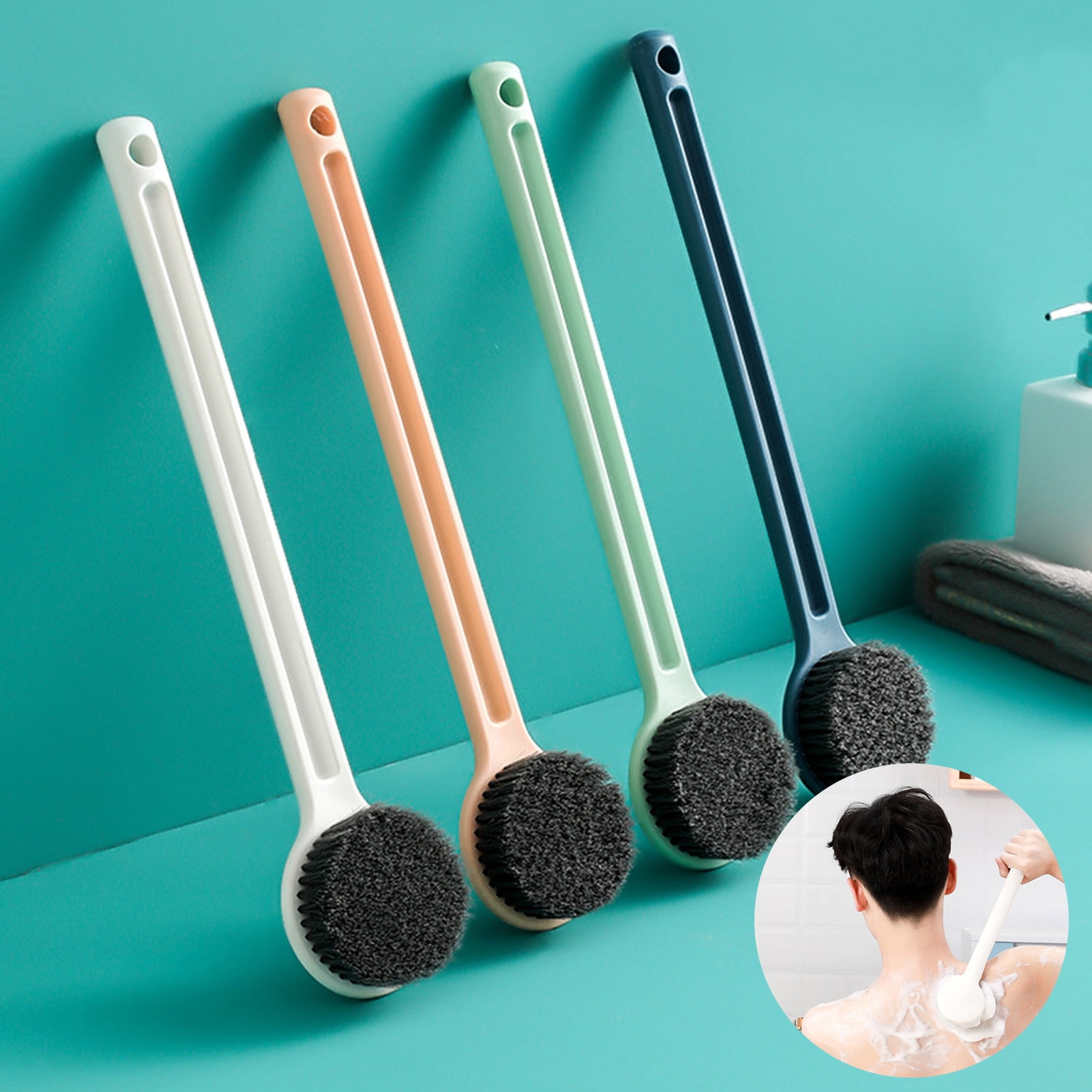 Wliqien Body Scrubber Brush Soft Bristle Long Handle Non Slip Hanging