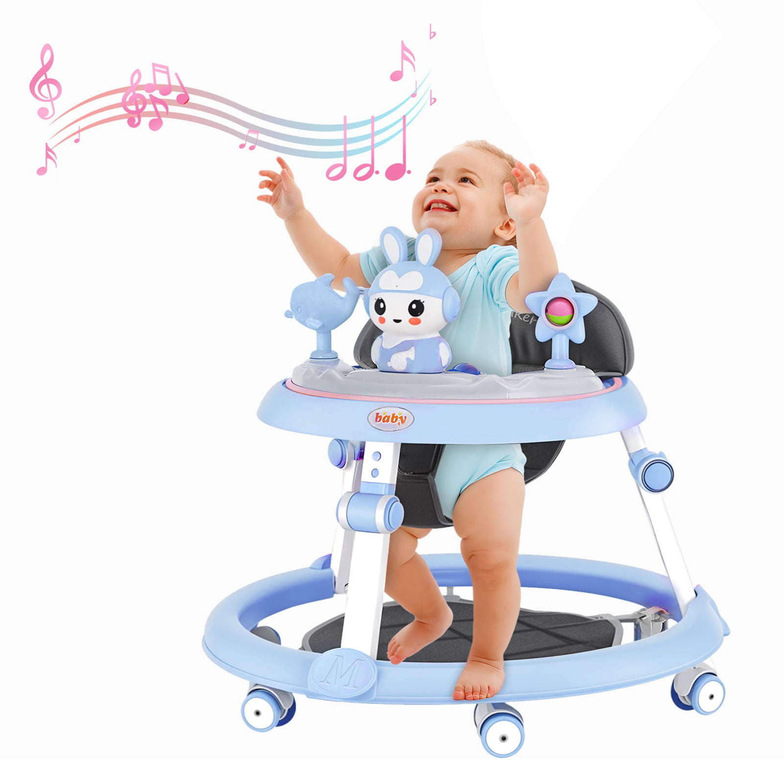 Wliqien Foldable Baby Walker with Mute Wheels, 7 Levels Height ...