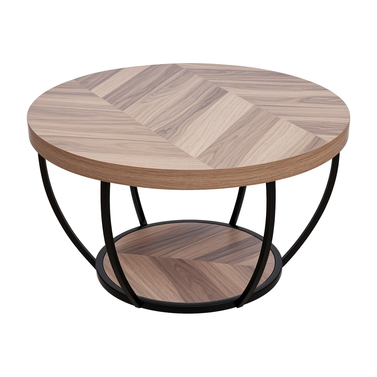 Wliqien Round Coffee Table, Industrial 2-Tier Circle Coffee Table ...