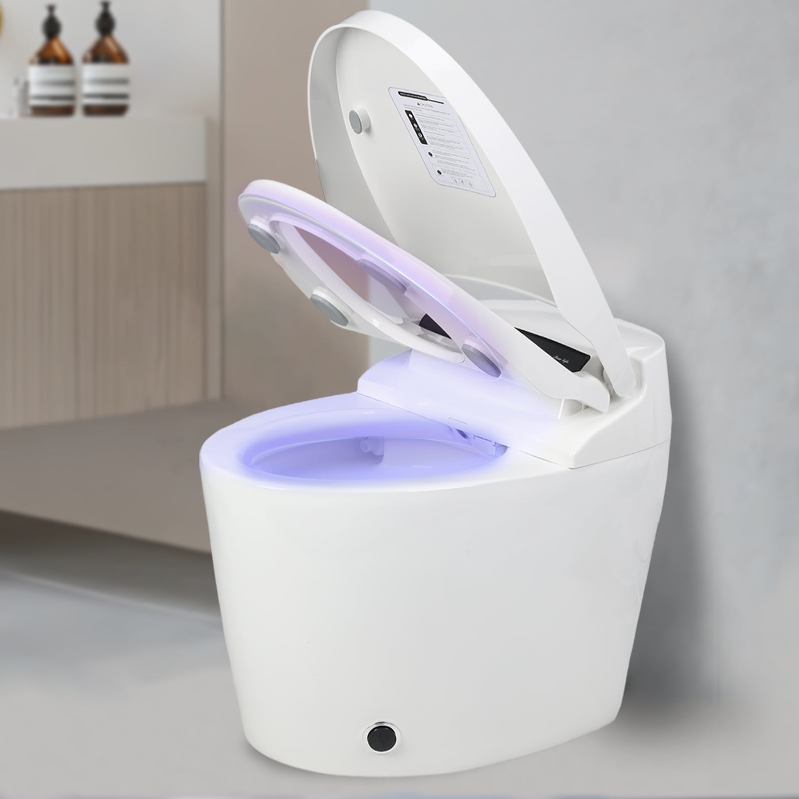 Wliqien Smart Toilet, Automatic Flush One Piece Bidet Toilet, Electric ...