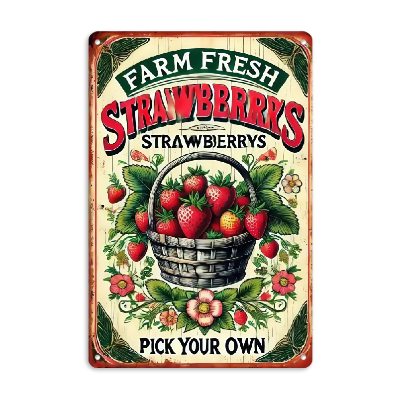 Wllo0or Vintage Farm Fresh Strawberries Metal Wall Sign - 8x12 Inch ...