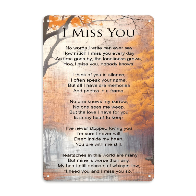 Wllo0ord 1pc, _I Miss You_ Memorial Metal Sign, 12x8 inches, Outdoor ...