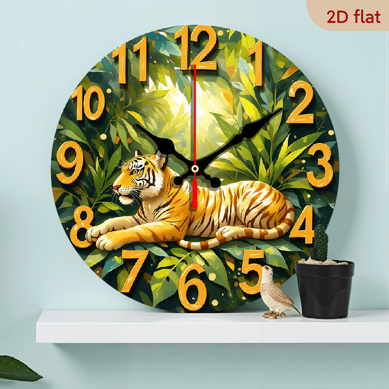 Wllo0ord 2D Flat 1pc 10Inch Wooden Tropical Tiger Wall Clock10-Inch ...