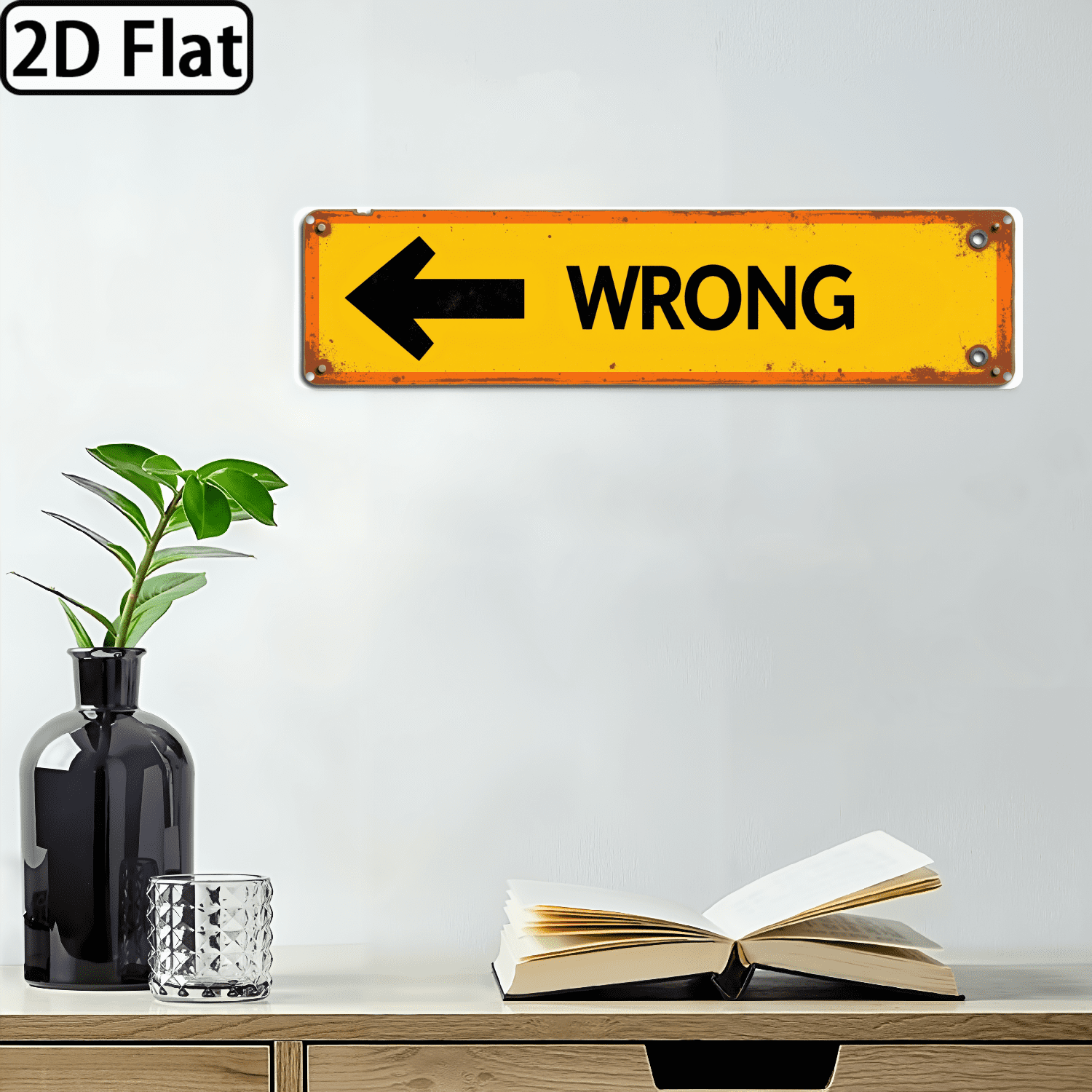 Wllo0ord 2D Flat, 1pc 4x16 Inch Rustic Metal Wrong Way Arrow Sign ...