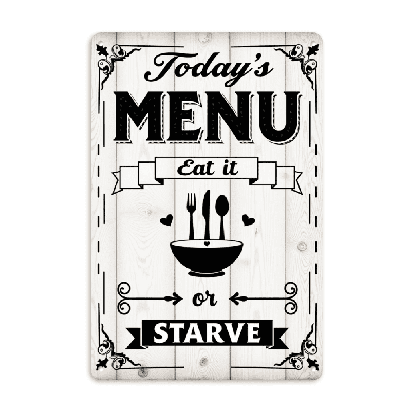 Wllo0ord 2D Flat Vintage _Today's Menu_ Eat or Starve_ Metal Wall Sign ...