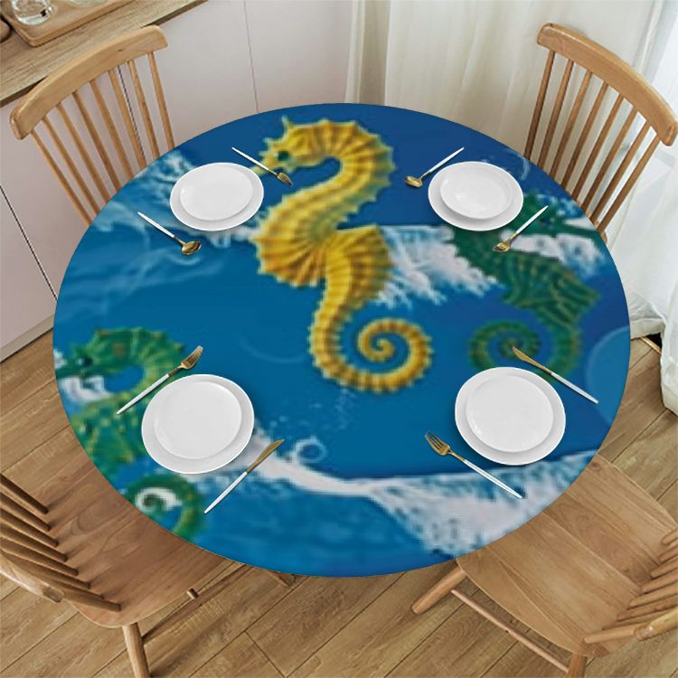 Wllo0ord Round Tablecloth Fitted Table Cover with Elastic Edged Ocean ...