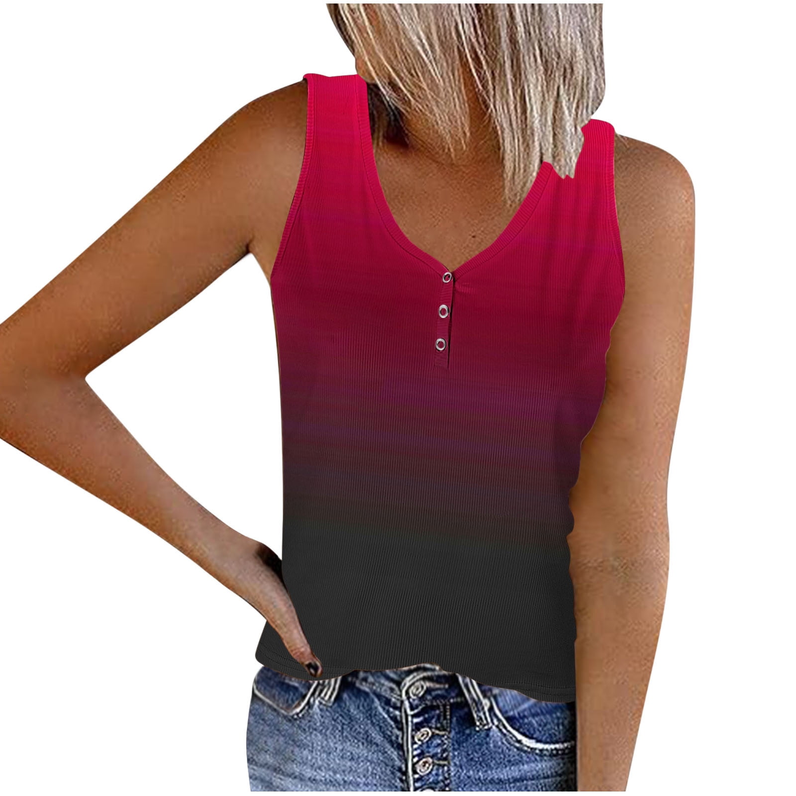 Wlylongift Camis Top for Girsl Gradient Color Camisole Button Elastic ...