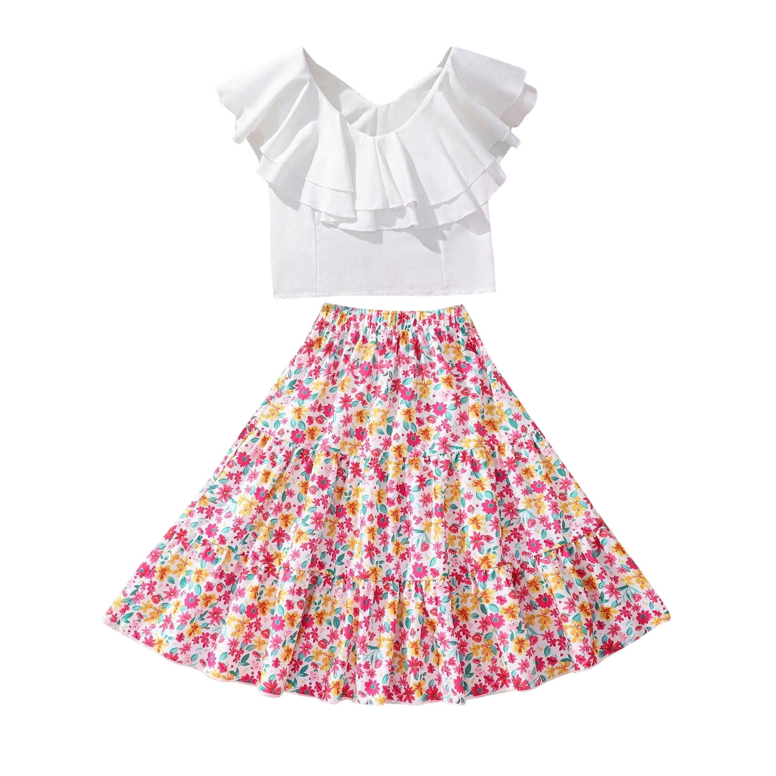 Wlylongift Little Girl Summer Ruffled sleeves Puff Tops Floar Print ...