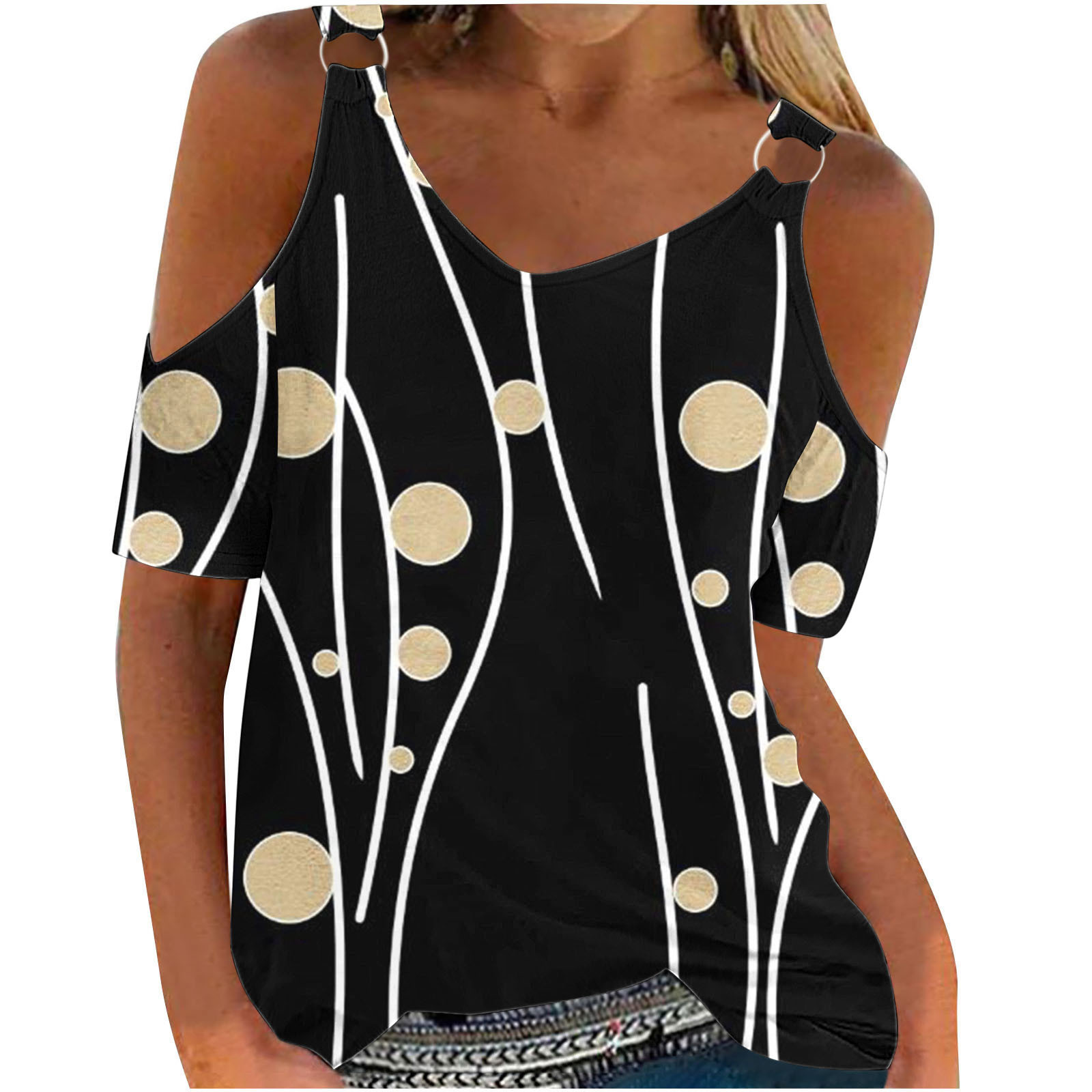 Wlylongift Summer Plus Size Women's Round Dot printing Shoulder Slim ...
