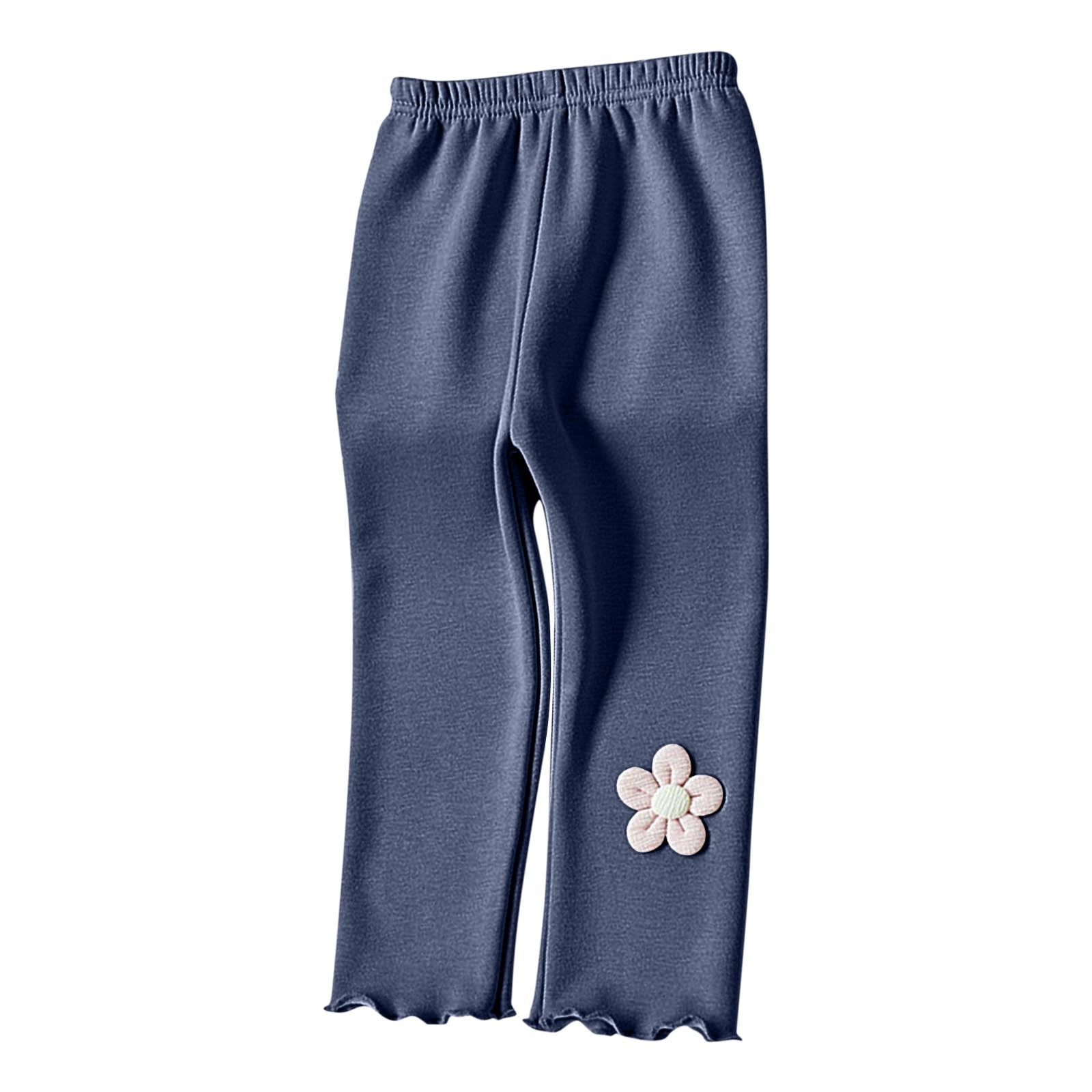 Wlynlyn Girls Cotton Pants Fleece Lined Long Pants Elastic Waisted Pull ...