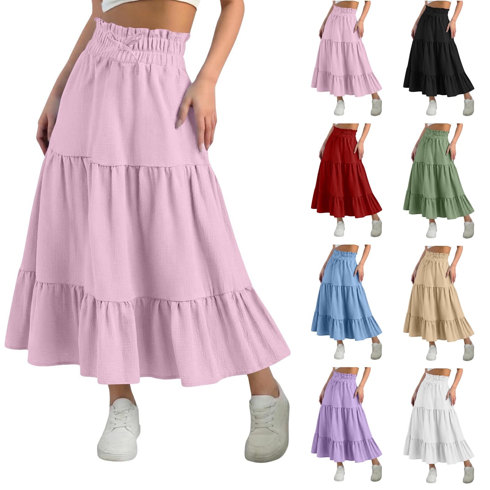Wlynlyn Girls Maxi Skirts Casual Tiered High Waist a Line Flowy Boho ...