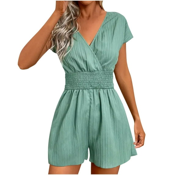 Wlynlyn Jumpsuits for Women Cap Sleeve Warp V Neck Short Rompers ...