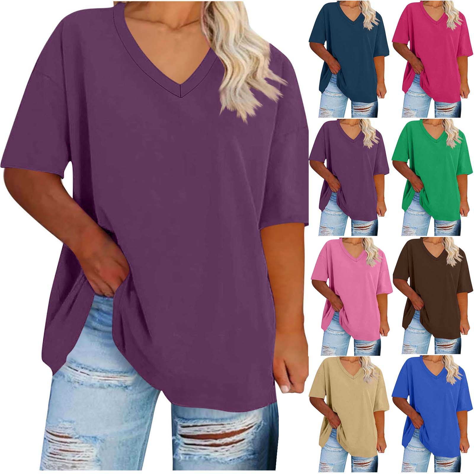 Wlynlyn Womens Plus Size Tops V Neck Summer Half Sleeve T Shirts Casual ...