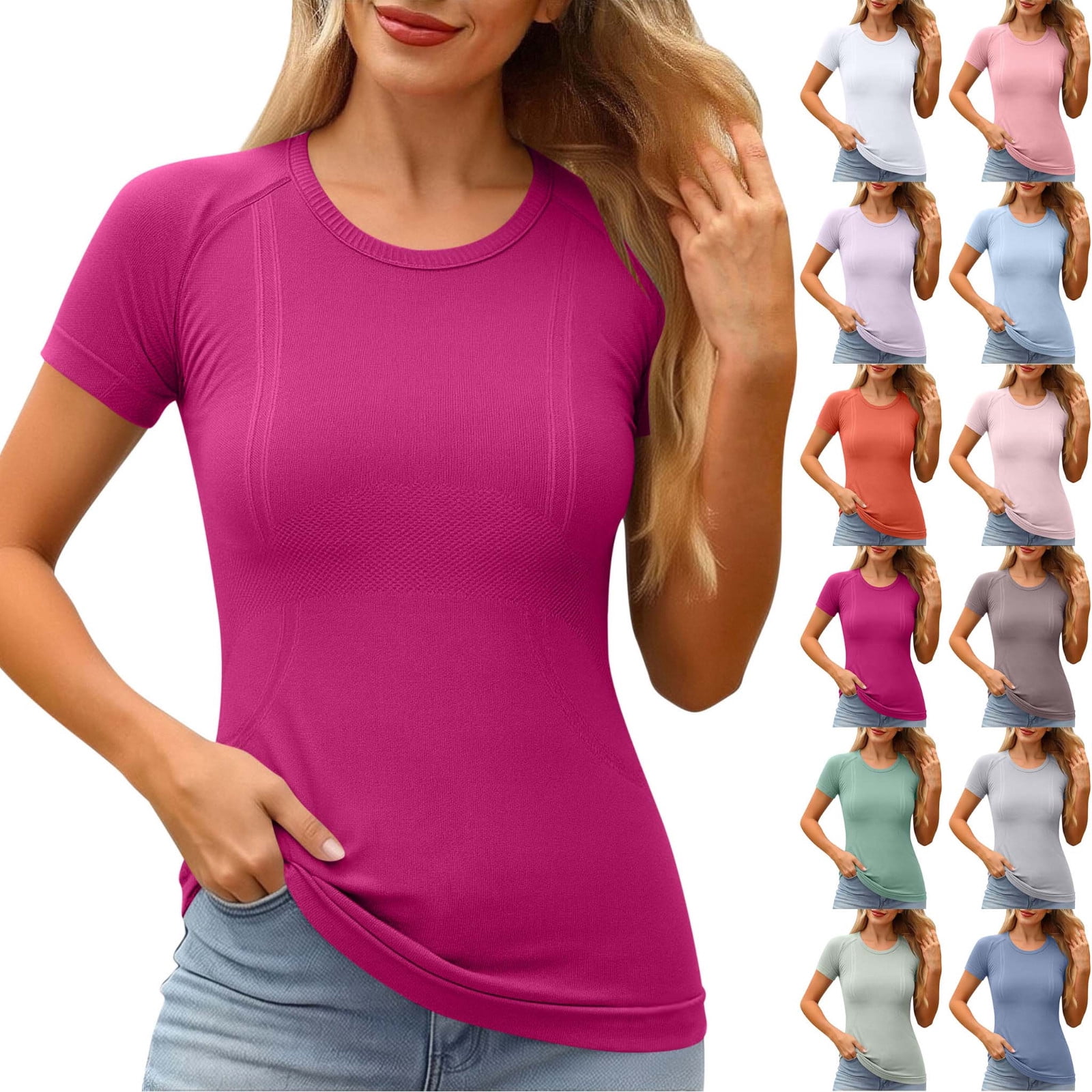 Wlynlyn Workout Tops for Women Short Sleeve Slim Fitted Athletic Shirts ...