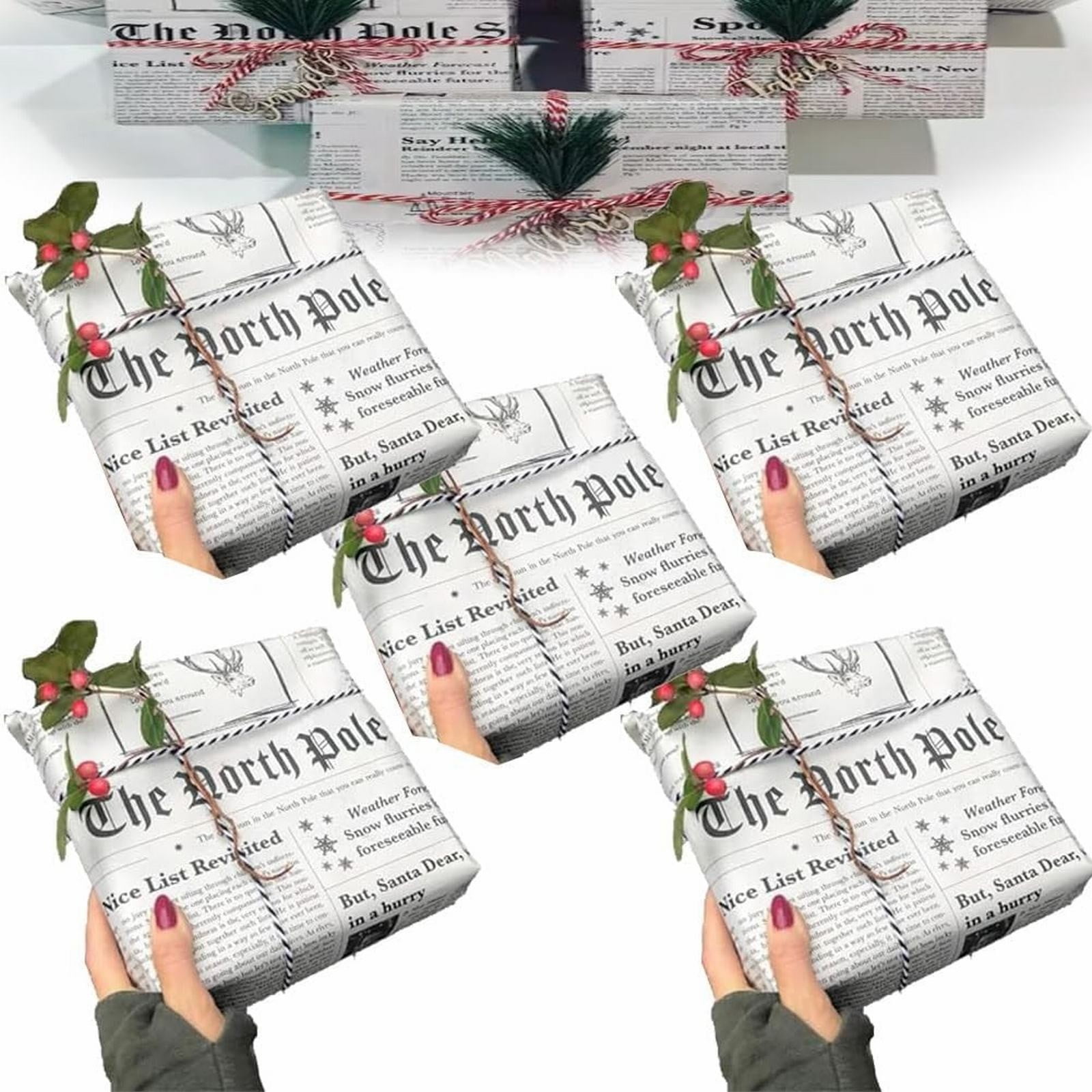 Wmenjiazihan Christmas Wired Ribbon Labnrt North Pole Newspaper ...