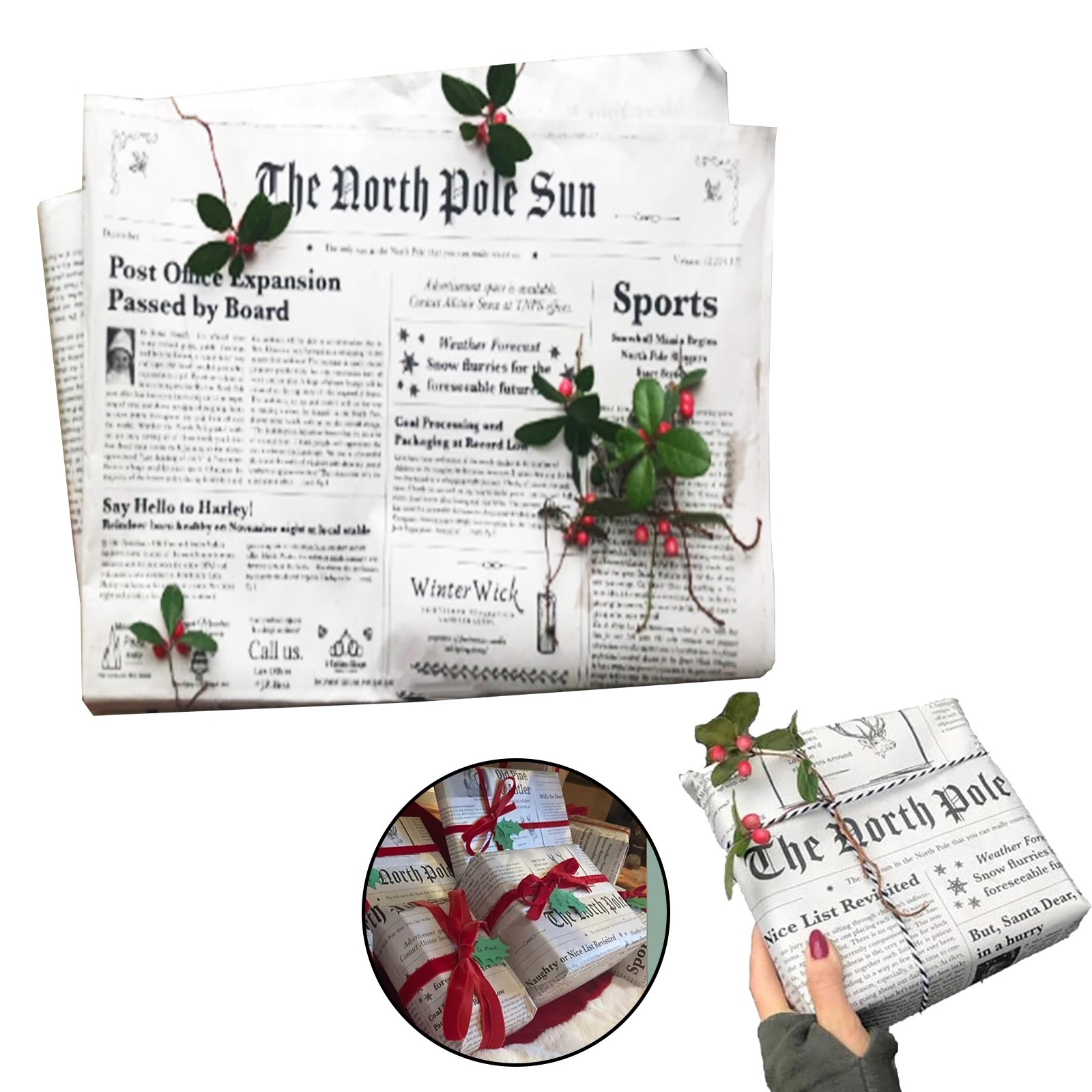 Wmenjiazihan Christmas Wired Ribbon Labnrt North Pole Newspaper ...