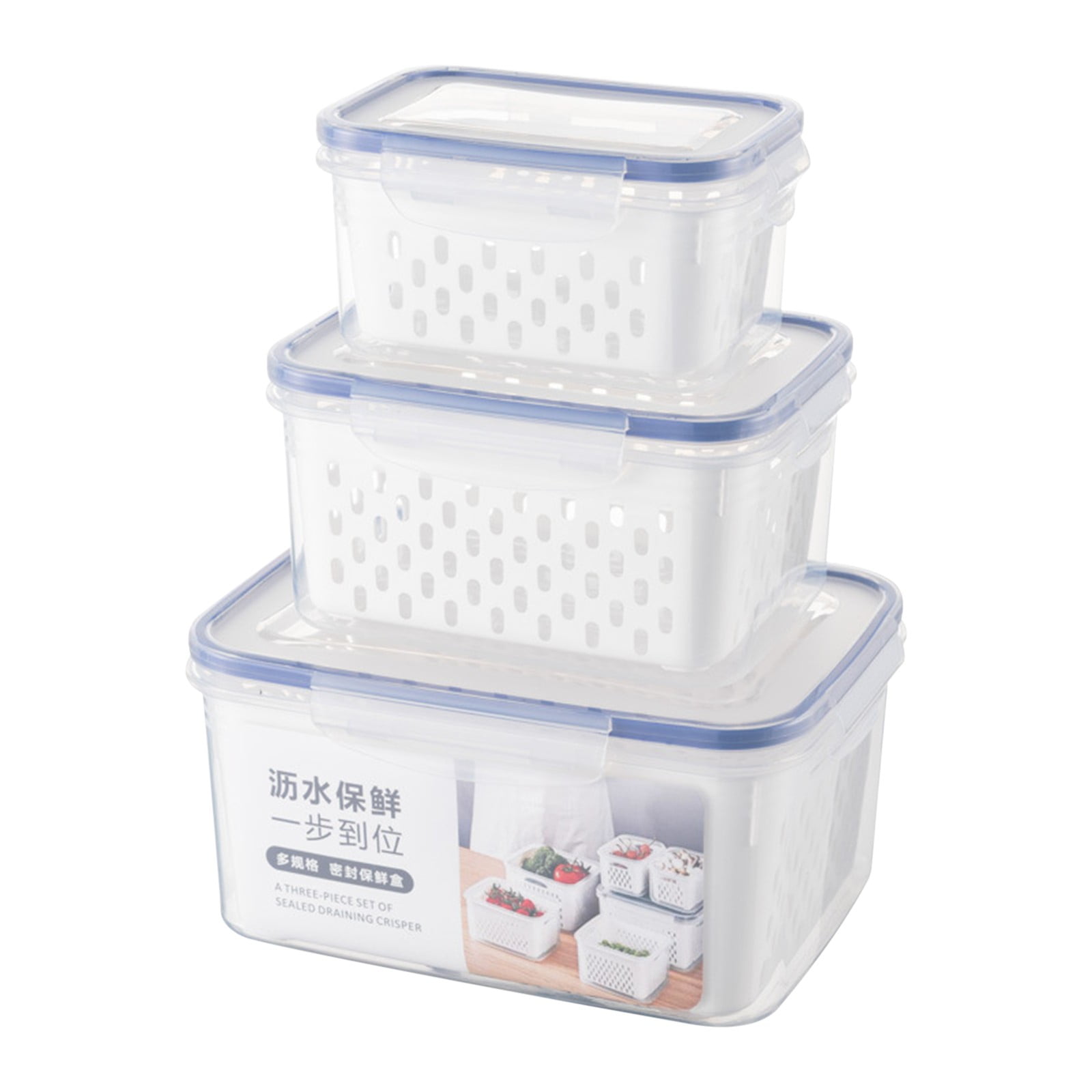 Wmkox8yii 3 Pack Fruit Vegetable Storage Containers For Fridge Draining ...