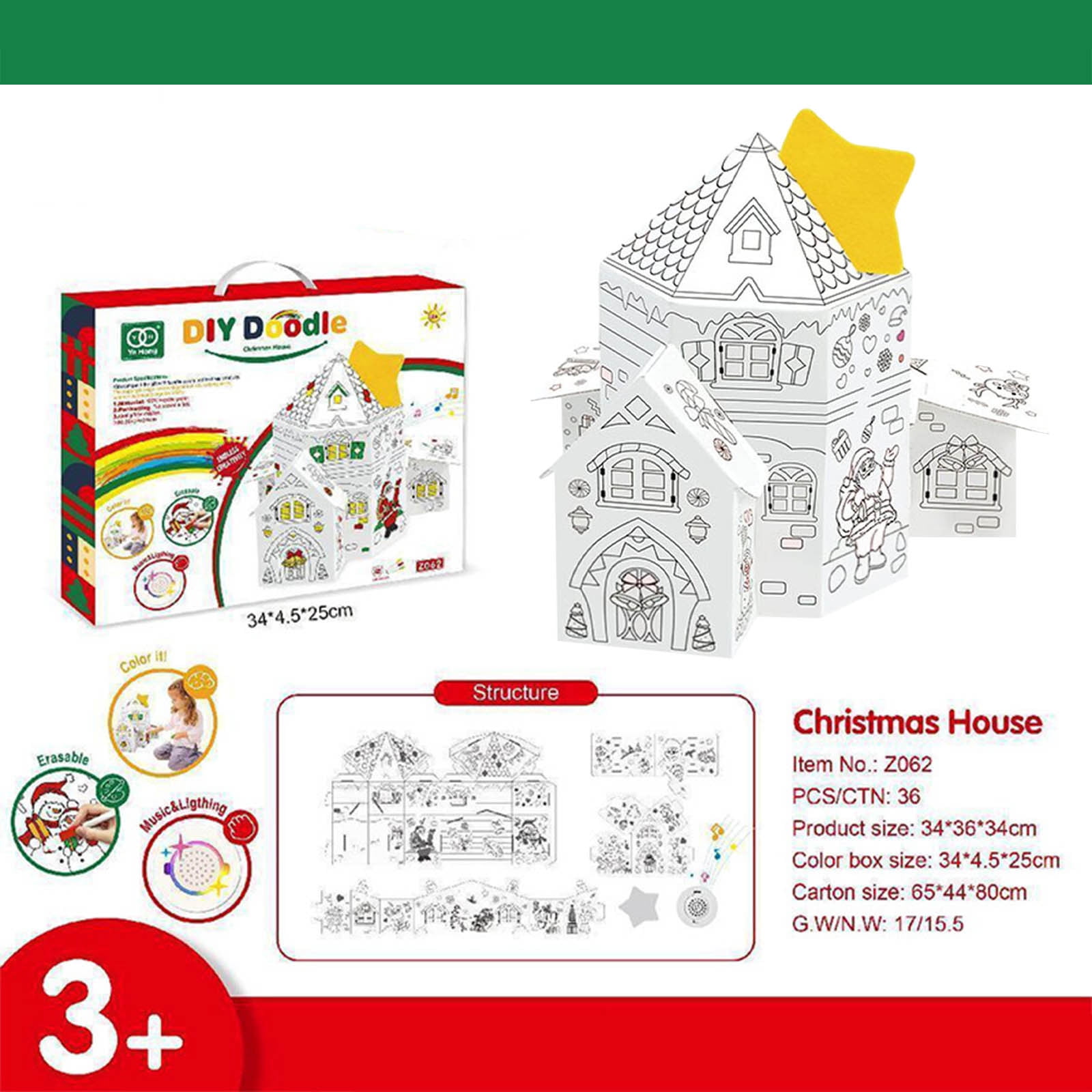 Wmkox8yii Cardboard Coloring Gingerbread House for Kids,Build and Color ...