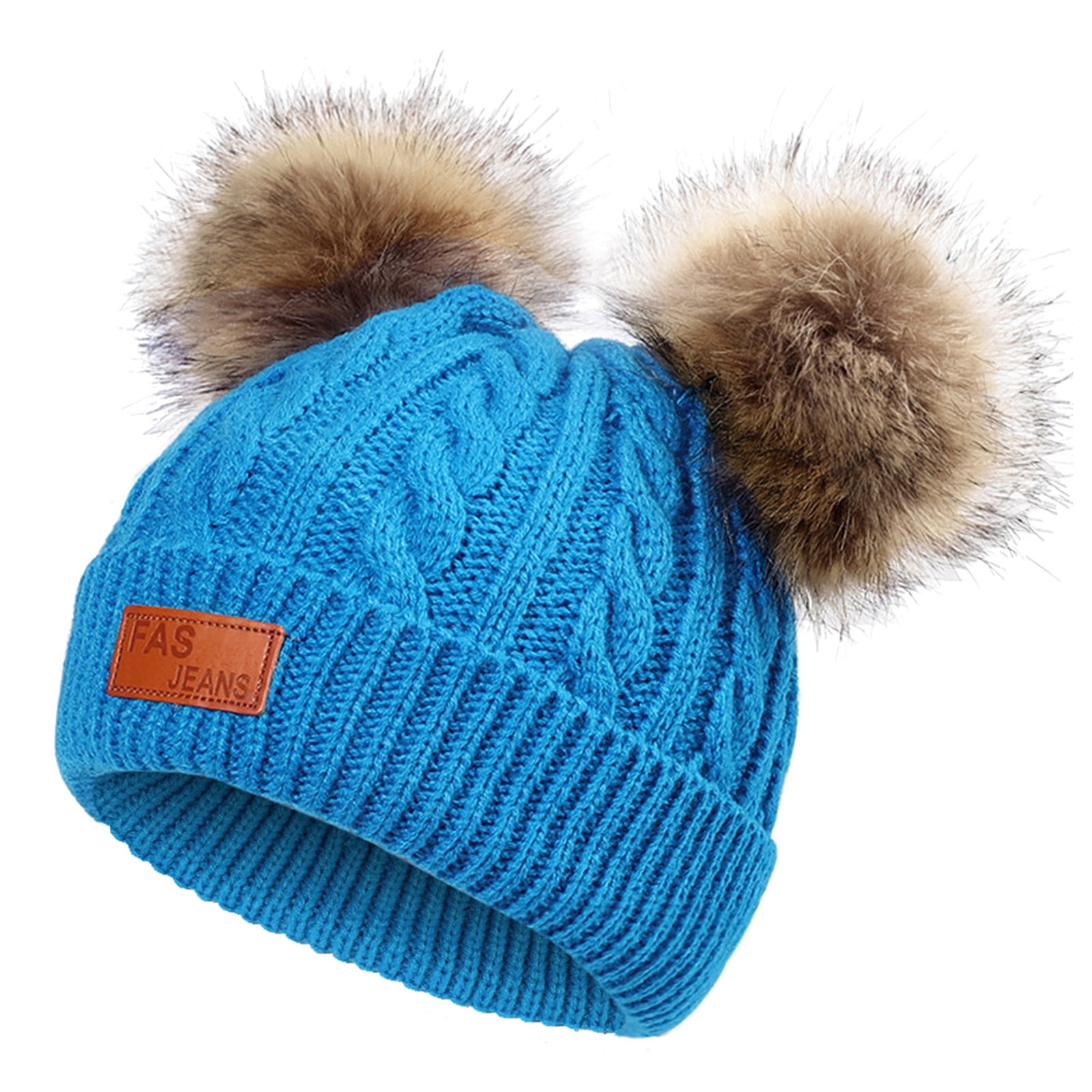 Wmkox8yii Kids Winter Beanie Hat Warm Knit Thick Ski Cap With Fluff ...