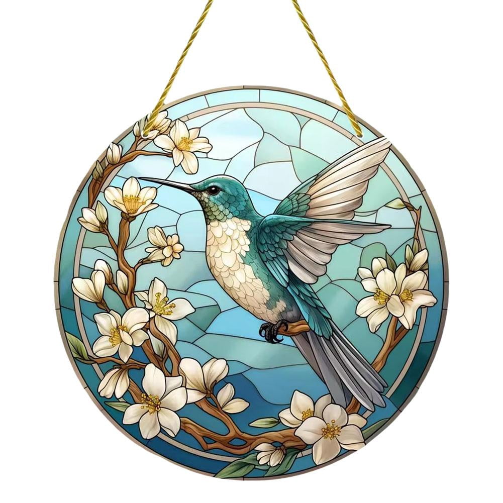 Wmool Hummingbird Stained Window Hanging Acrylic Signs Decoration Round ...