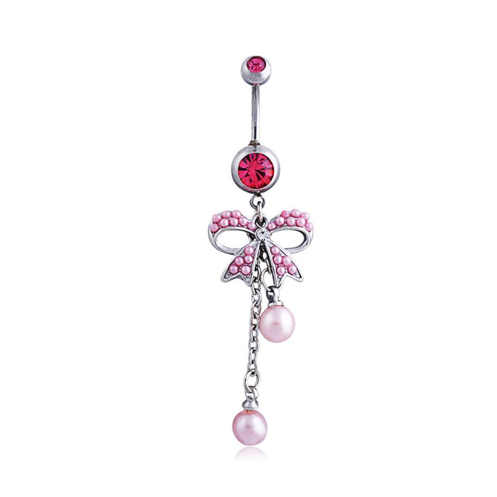 Wmool Pearl Body Button Navel Tassel Piercing Bow Ribbon Belly ...