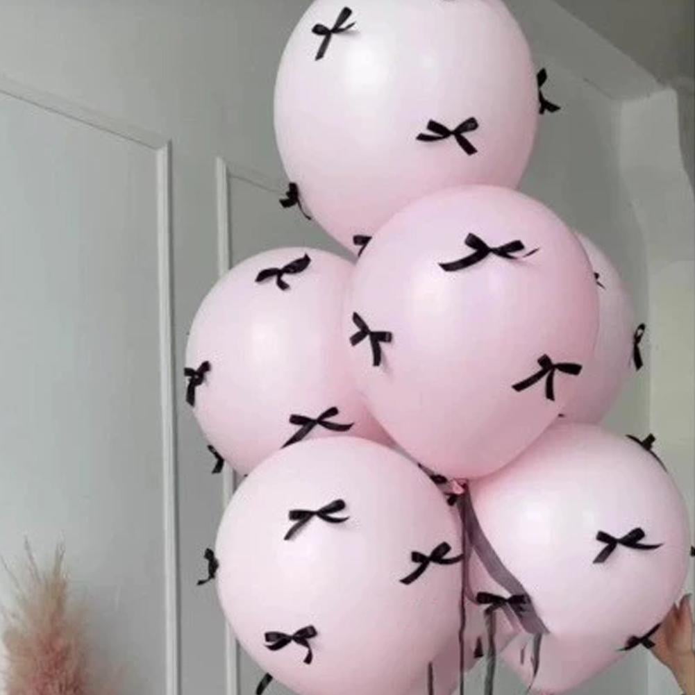 Wmool Pink Bow Balloons, 5Pcs 12" Pink Balloons & 30Pcs Mini Pink Satin ...