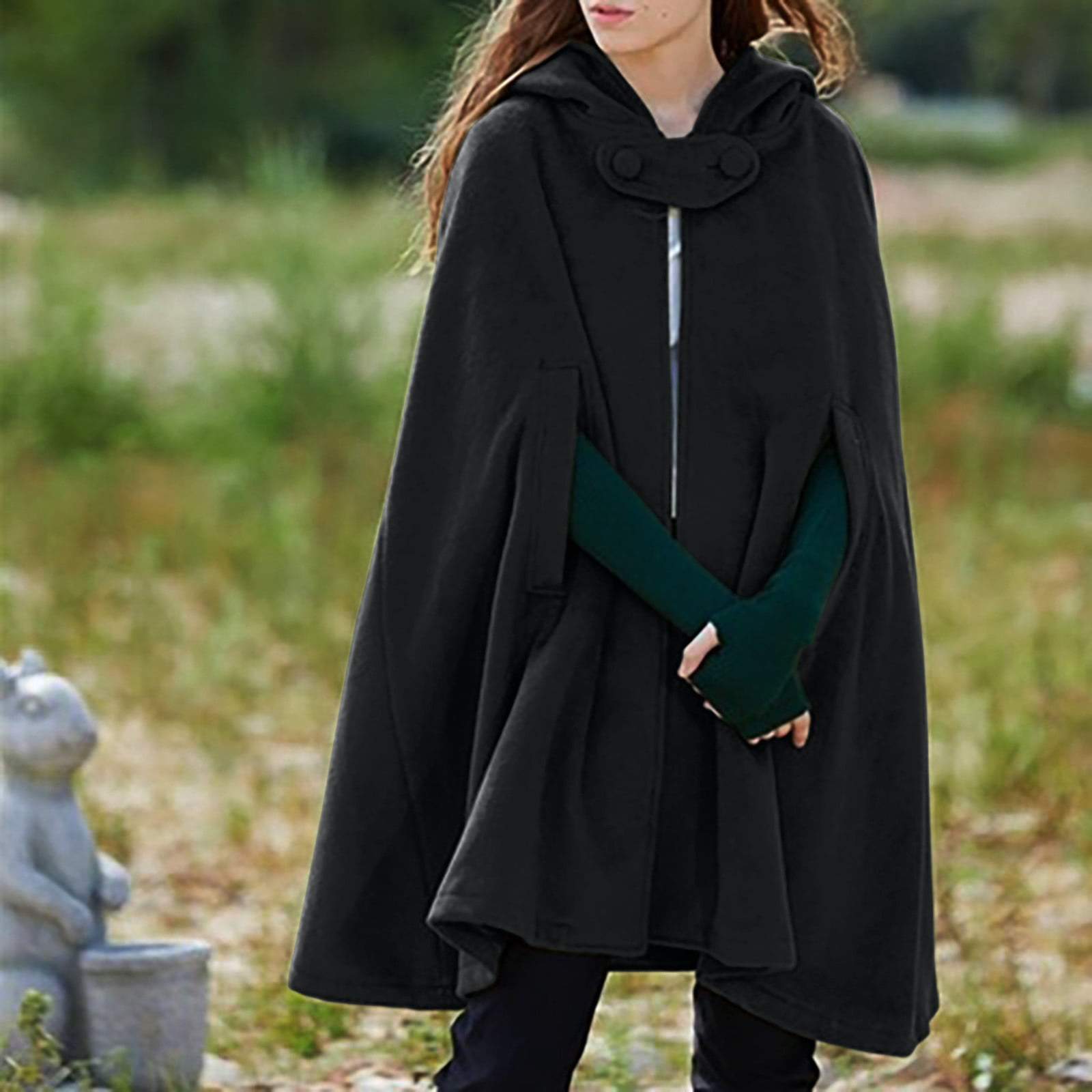 Wnegstg Coats for Women Hooded Medium Cape Winter Vintage Overcoat ...