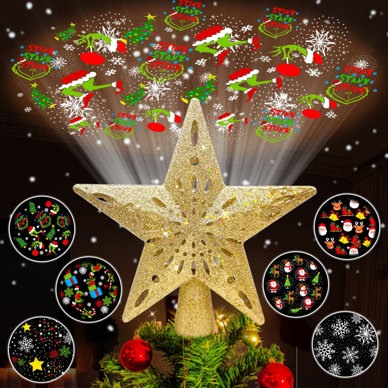Wninbu Christmas Tree Topper Star Lighted with 6 Projection Modes ...