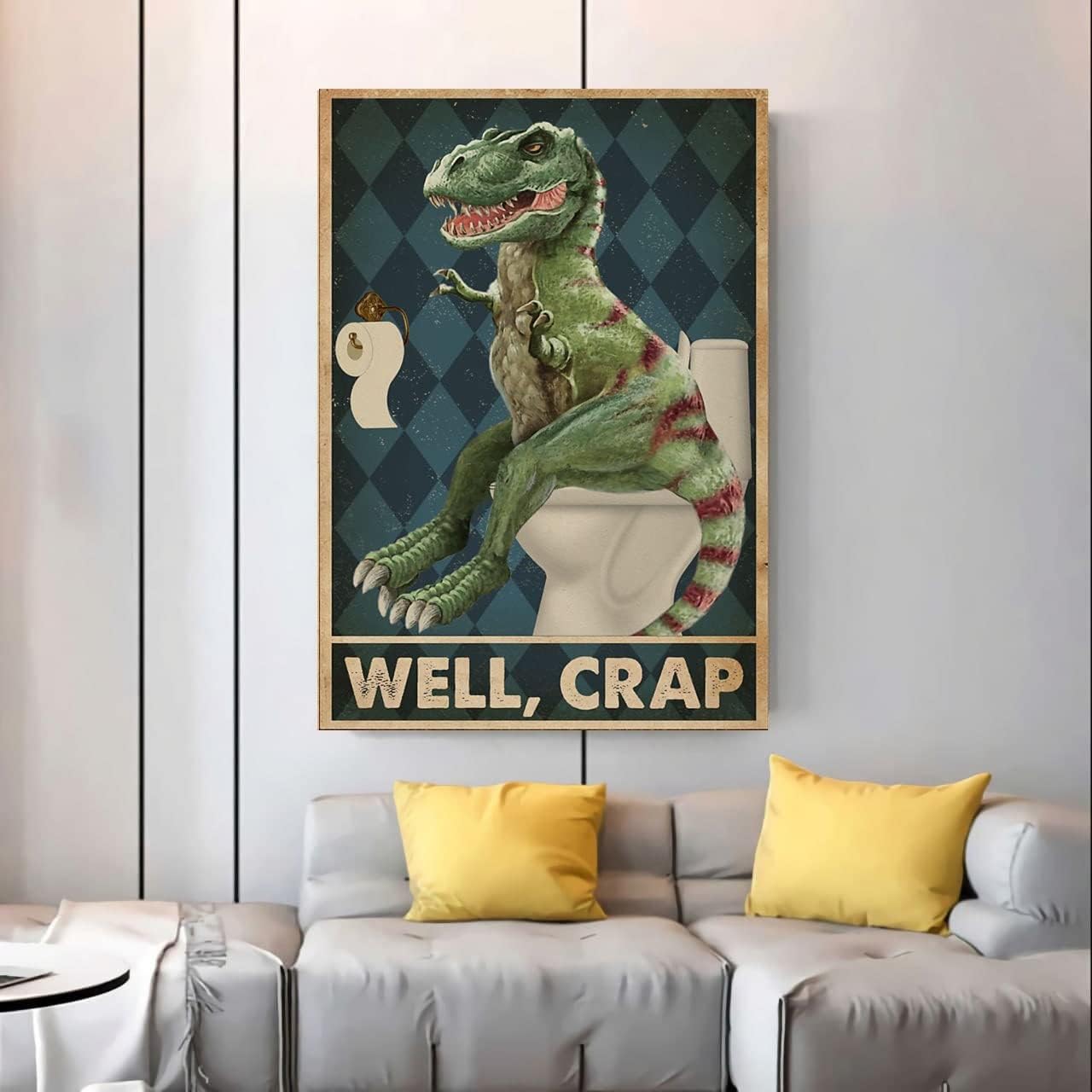 Wnnyof Retro Metal Tin Sign 8 X 12 Inches Dinosaur -Well Crap Dinosaur T-Rex in Toilet Dinosaur ...