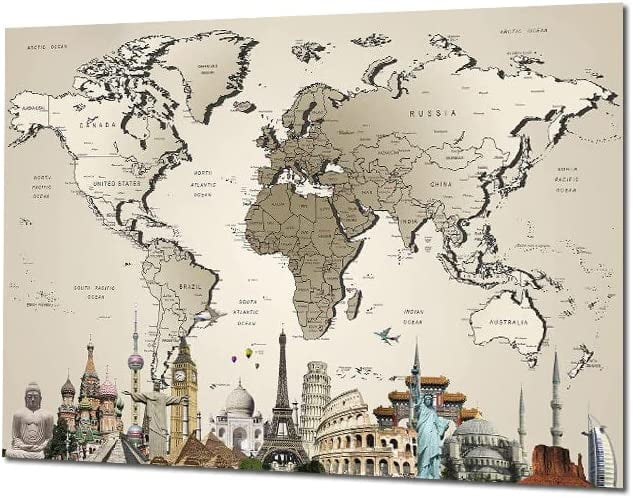 Wnnyof Retro Metal Tin Sign 8 X 12 Inches Silver World Map Metal Sign l ...