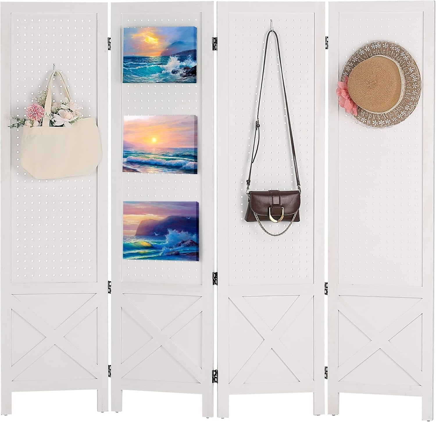 Wnutrees 4 Panel Pegboard Display, 5 Ft Wood Folding Privacy Screens ...