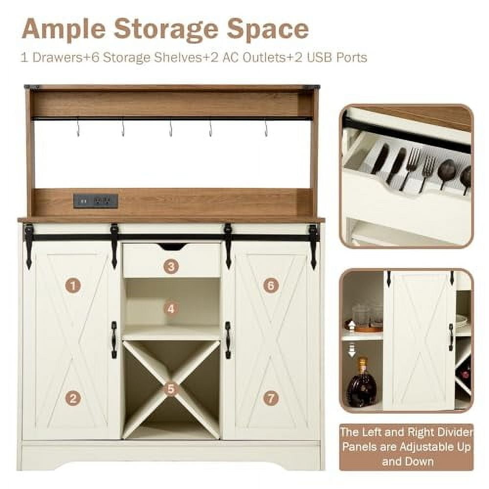 Wnutrees Farmhouse Coffee Bar Cabinet with Charging Station and USB ...