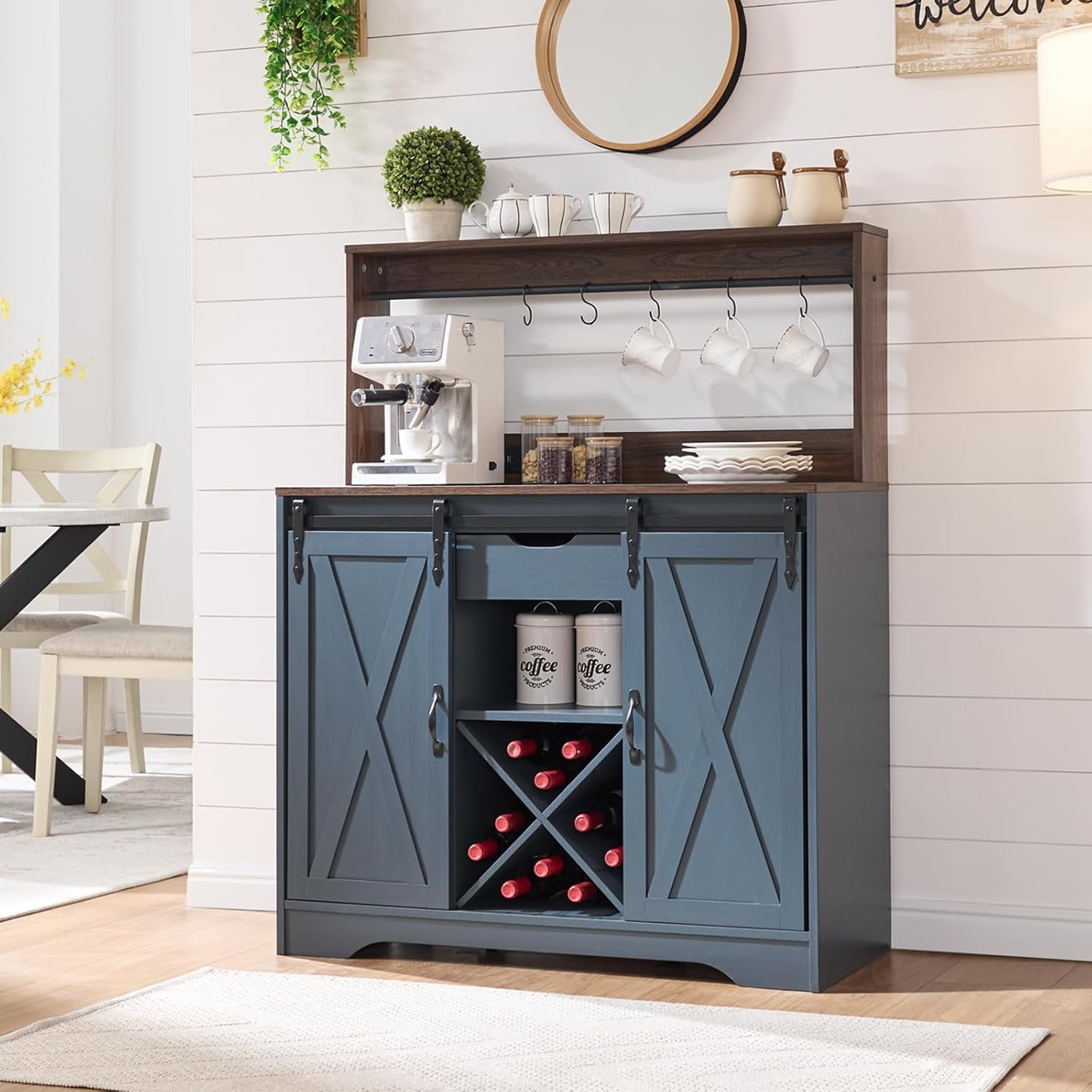 Wnutrees Farmhouse Coffee Bar Cabinet with Charging Station and USB ...