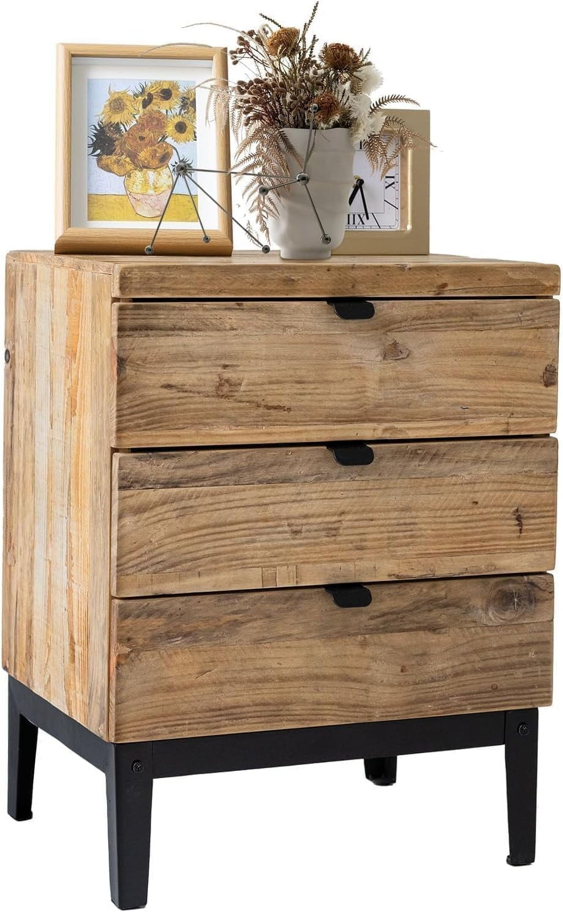 Wnutrees Farmhouse Nightstand Wood Bedside Table with 3-Drawers Bedside ...