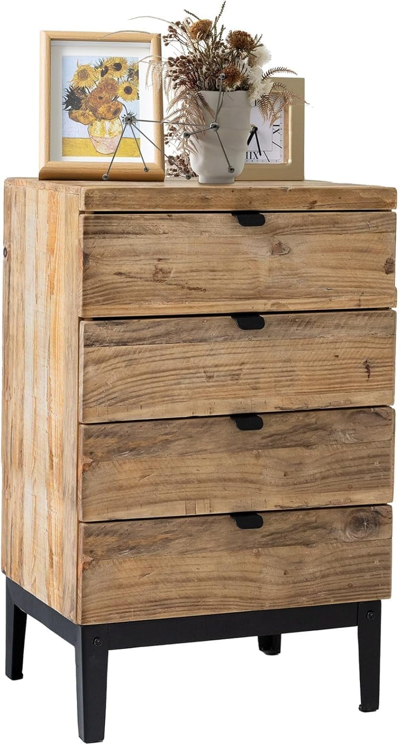Wnutrees Farmhouse Nightstand Wood Bedside Table with 4-Drawers Bedside ...