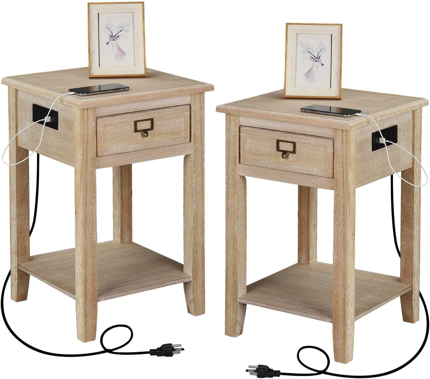 Wnutrees Rustic Farmhouse Accent End Table, Nightstand Side Tables with ...