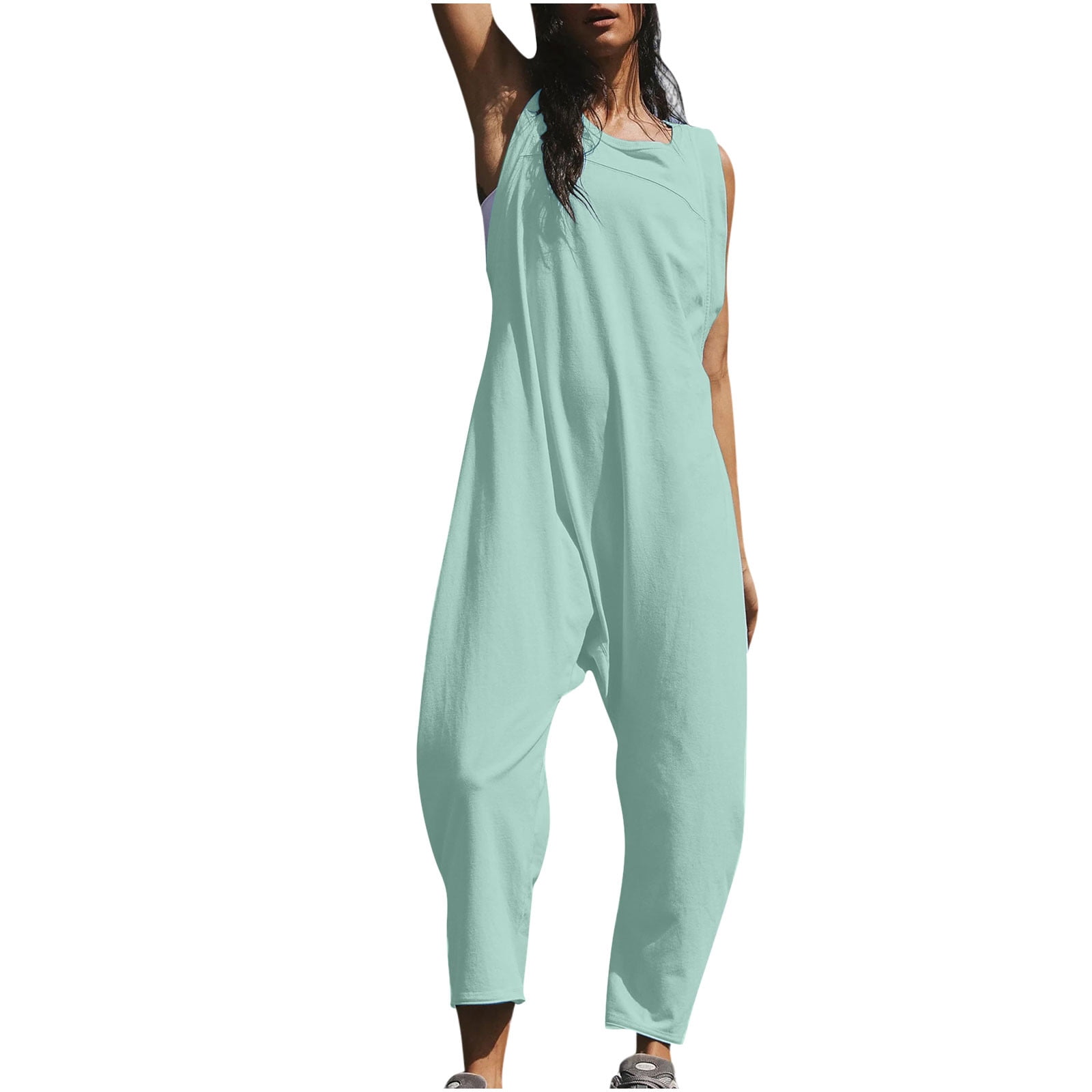 Wo-Fusoul Wide Leg Jumpsuit Women's Solid Color Casual Wide-Leg ...
