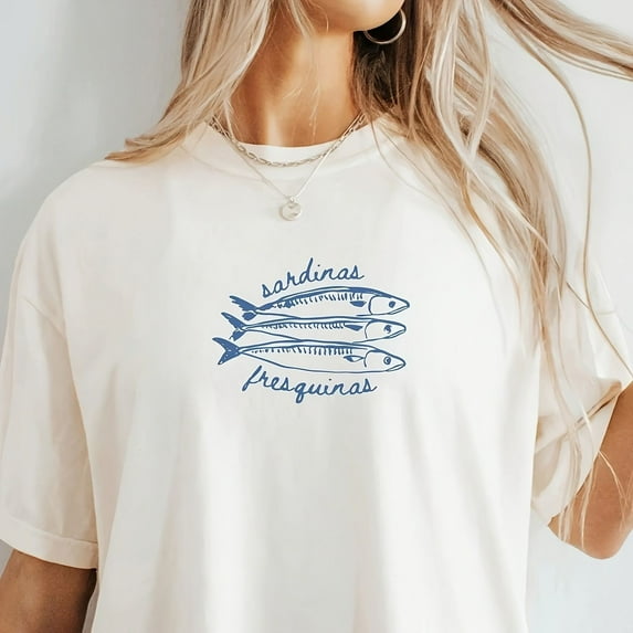 Wo's Summer Sardines Letter Pattern Print Y2k T-S1Hirt sual White ...