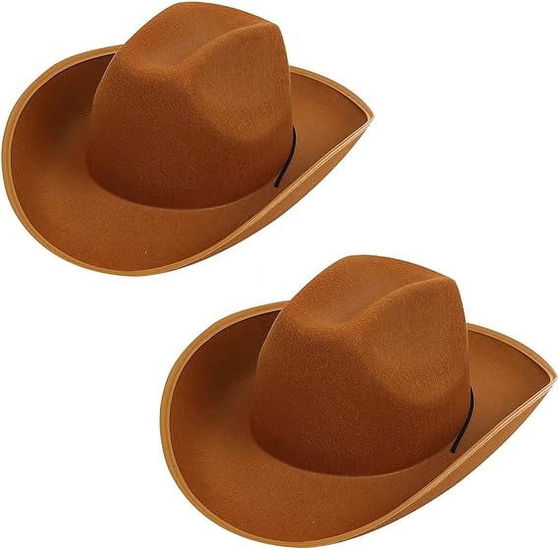 Wowstyle 2 Pack Cowboy Hats for Adults, Brown Felt, Adjustable Strings ...