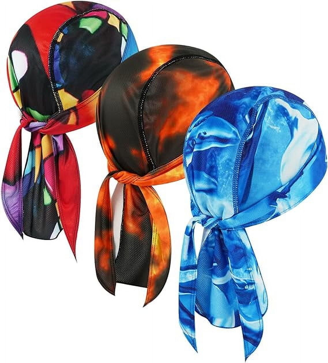 WoWstyle 3 Pcs Do Rags for Men Skull Cap Bandana Hat Breathable Helmet ...