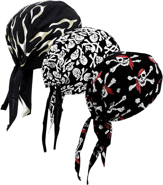 WoWstyle 3 Pcs Do Rags for Men Skull Cap Bandana Hat Breathable Helmet ...