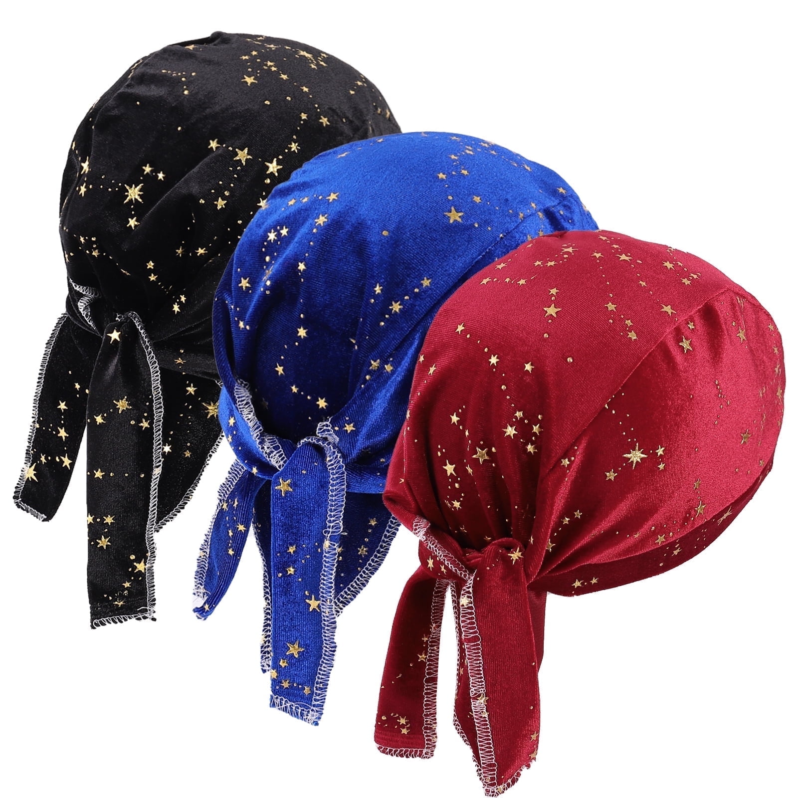 WoWstyle 3 Pcs Do Rags for Women Skull Cap Durag Fashion Print Sequin ...