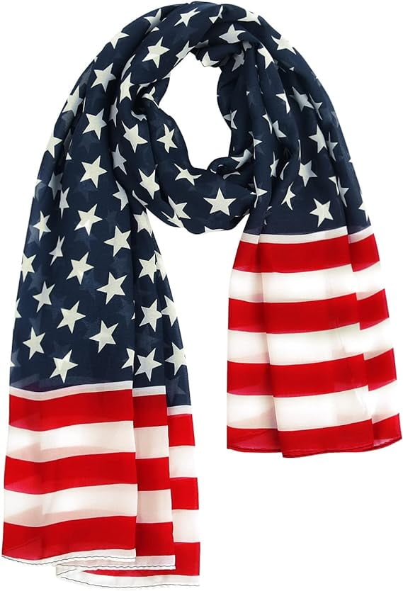 WoWstyle American Flag Patriotic Scarf Chiffon US Flag Scarf Long 4th ...