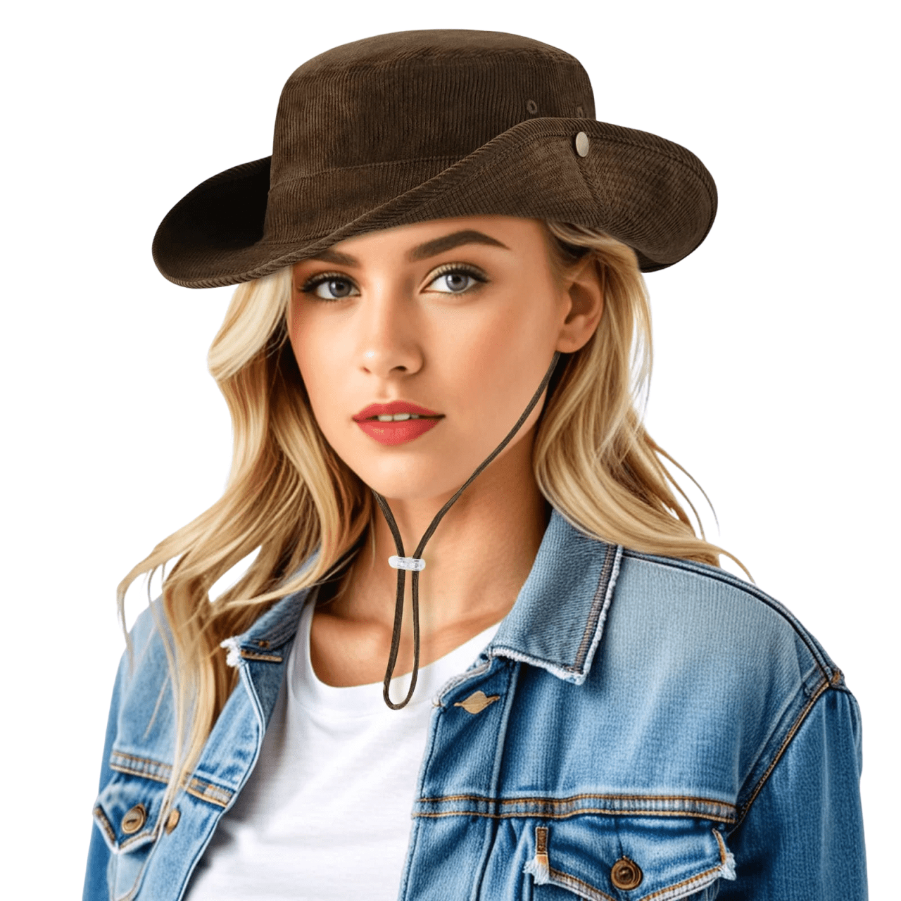 Wowstyle Cowboy Hat for Women Corduroy Drawstring String Western ...