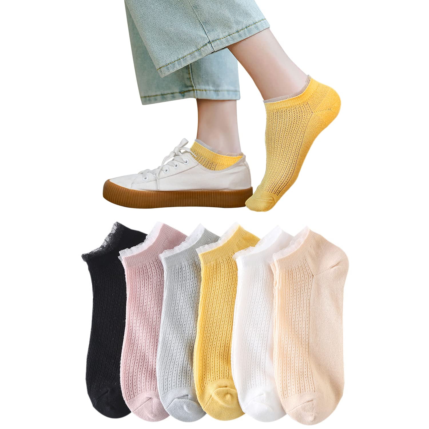 WoWstyle Womens Ankle Socks, Low Cut Cushioned No Show Athletic Size 4 ...