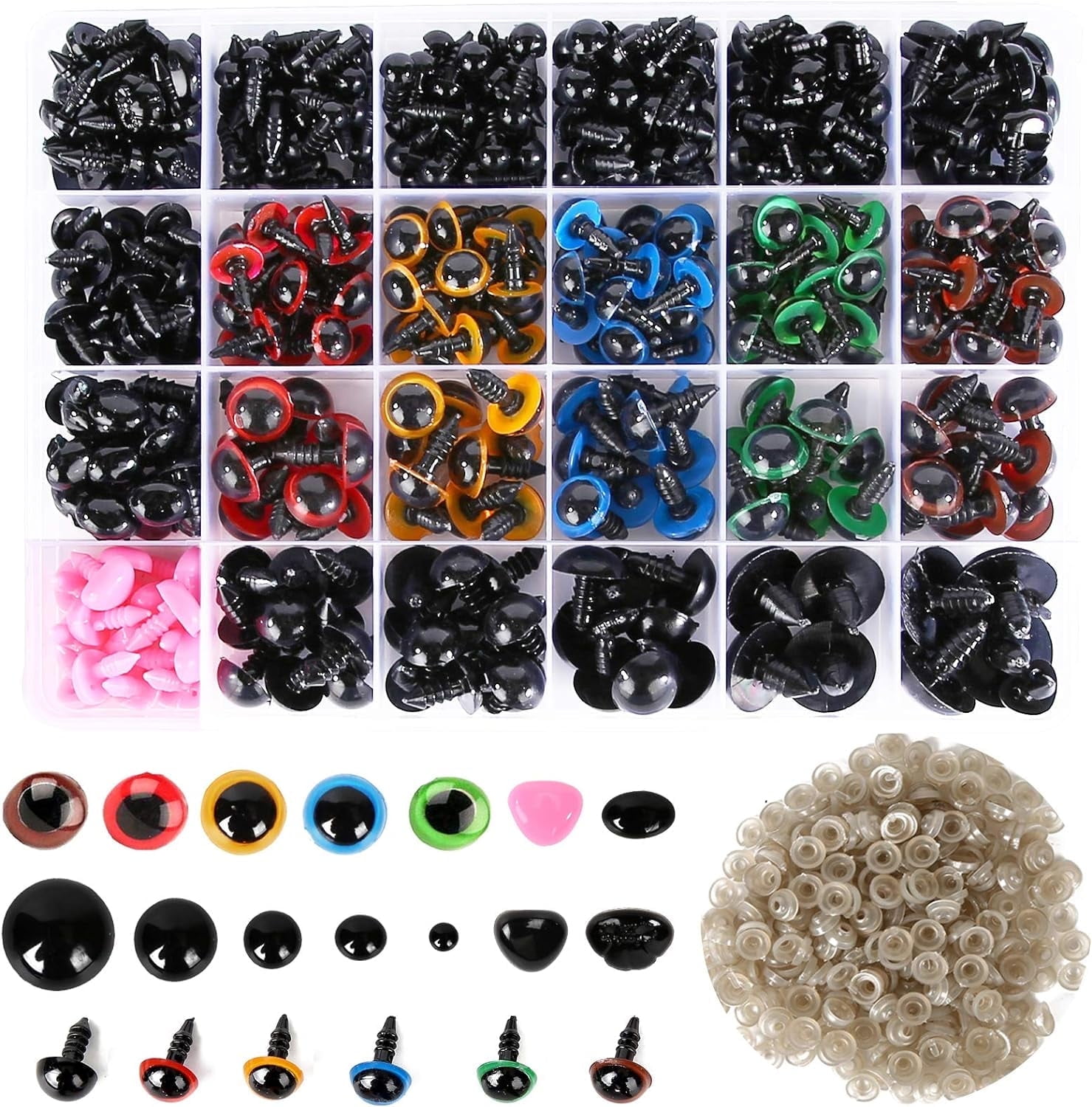 Woaeety 1040pcs Safety Eyes and Noses Set 6-12mm Plastic Safety Eyes ...