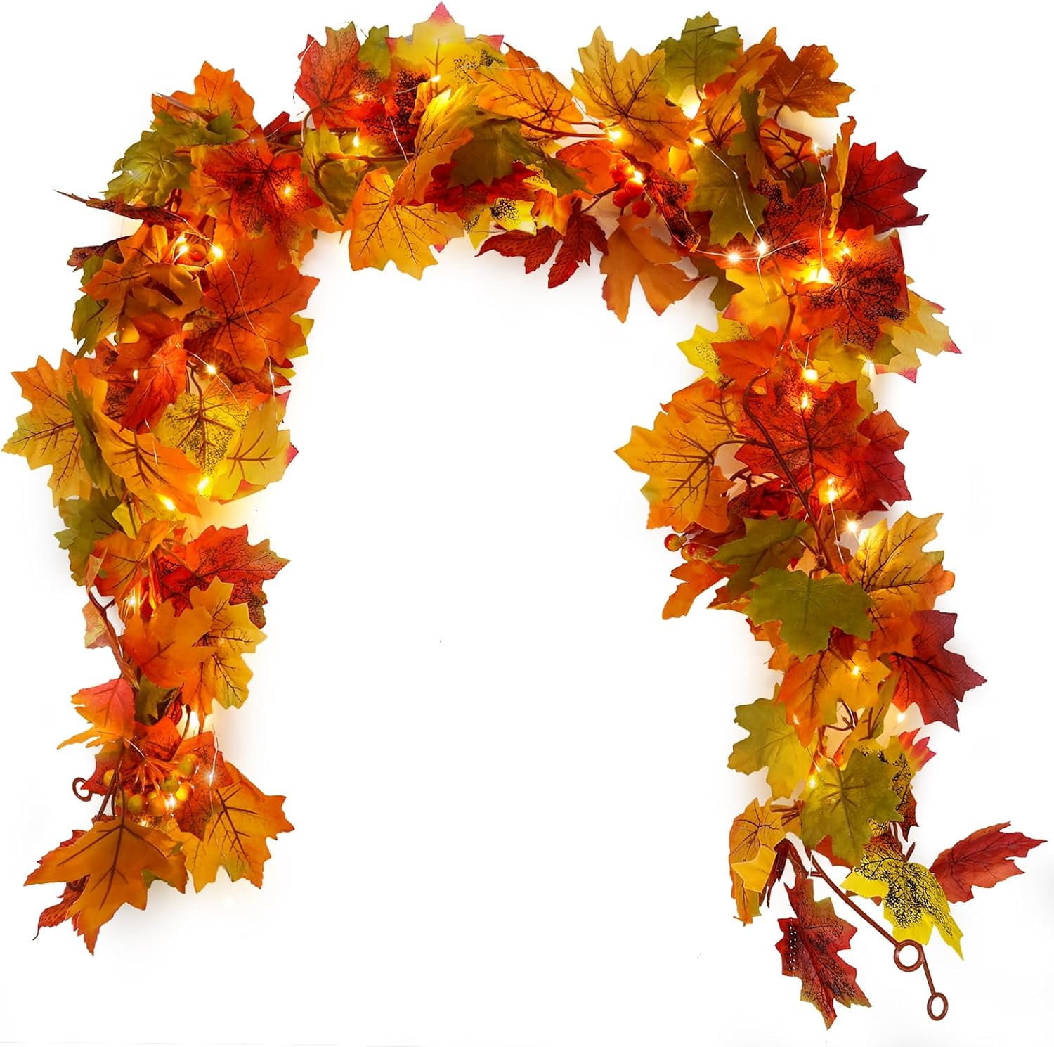 Woaeety 2 Pack Artificial Maple Garland Fake Fall Leaves Faux Plastic ...